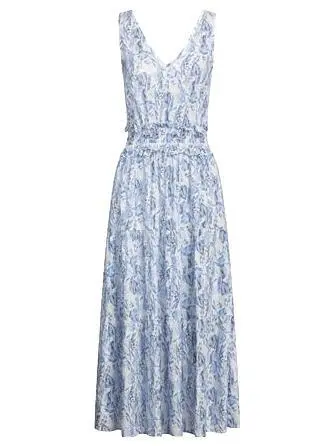 120% Lino Floral-print Shirred Midi Dress - Blue
