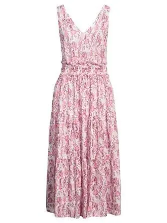 120% Lino Floral-print Shirred Midi Dress - Pink