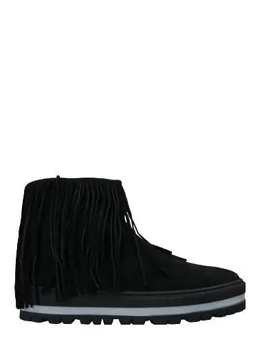 SPAZIOMODA Leather Ankle Boots With Fringe - Black
