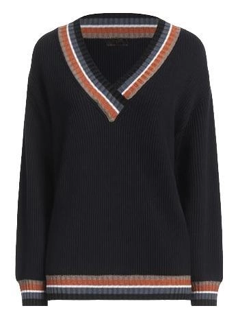 MOORER Striped V-neck Sweater - Midnight Blue