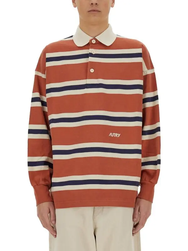 AUTRY Striped Rugby Polo Shirt - Red