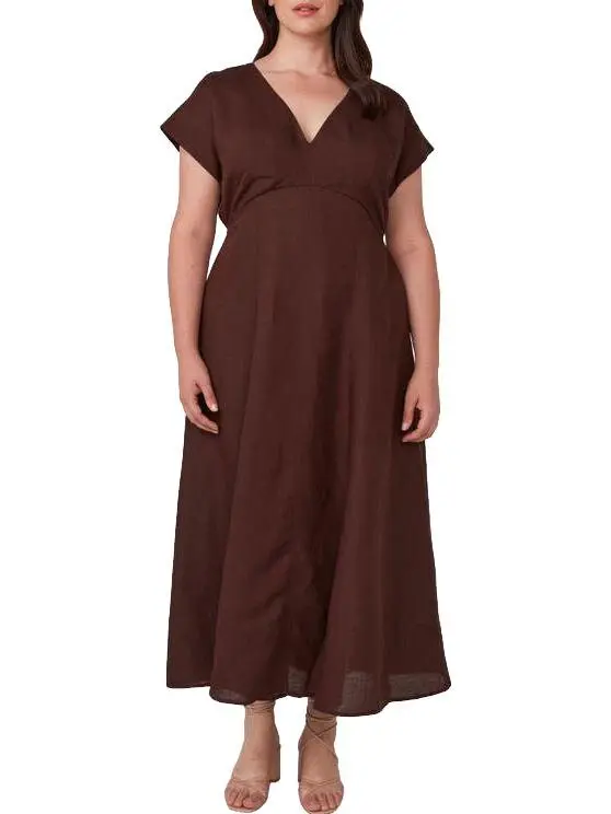 ESTELLE Aubrey Cutout Linen-blend Midi Dress - Chocolate