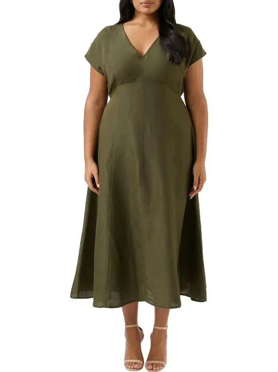 ESTELLE Aubrey Cutout Linen-blend Midi Dress - Olive