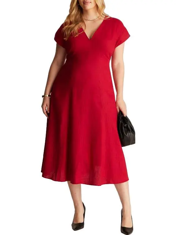 ESTELLE Aubrey Cutout Linen-blend Midi Dress - Red