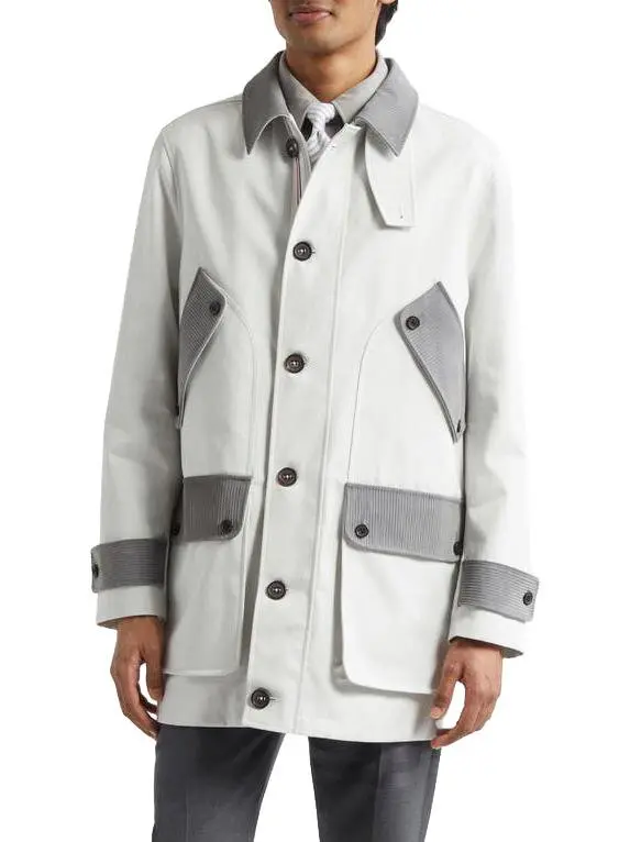 Thom Browne Mixed Media Field Jacket - Grey/ White