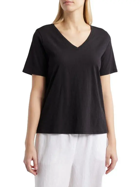 Eileen Fisher Organic Cotton V-neck T-shirt - Black