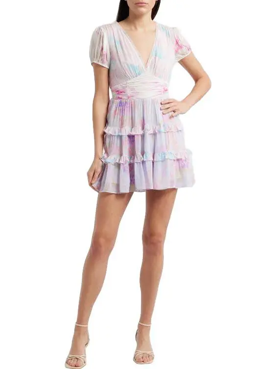 LoveShackFancy Spirea Tiered Chiffon Minidress - Sunset Shore