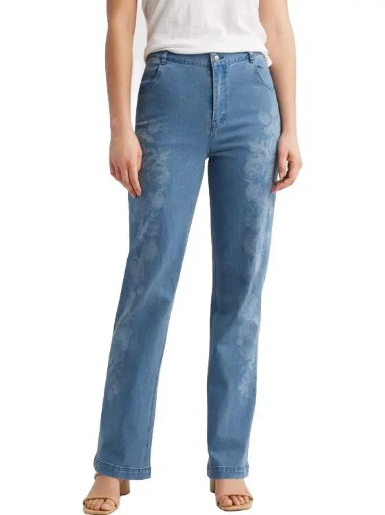 Hue Emma Floral Bootcut Jeans - Medium Wash