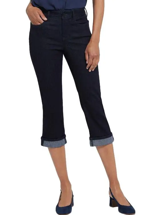 NYDJ Marilyn Stripe Cuff Crop Straight Leg Jeans - Rinse