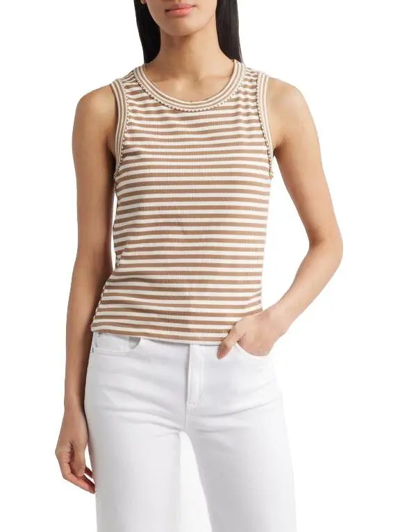 Wit & Wisdom Stripe Rib Tank - Camel/ Off White
