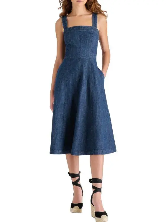 Steve Madden Dolly Denim Fit & Flare Midi Dress - Madrid Wash