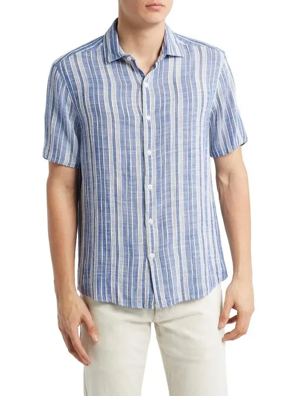 Robert Barakett Penning Stripe Short Sleeve Button-up Shirt - Blue