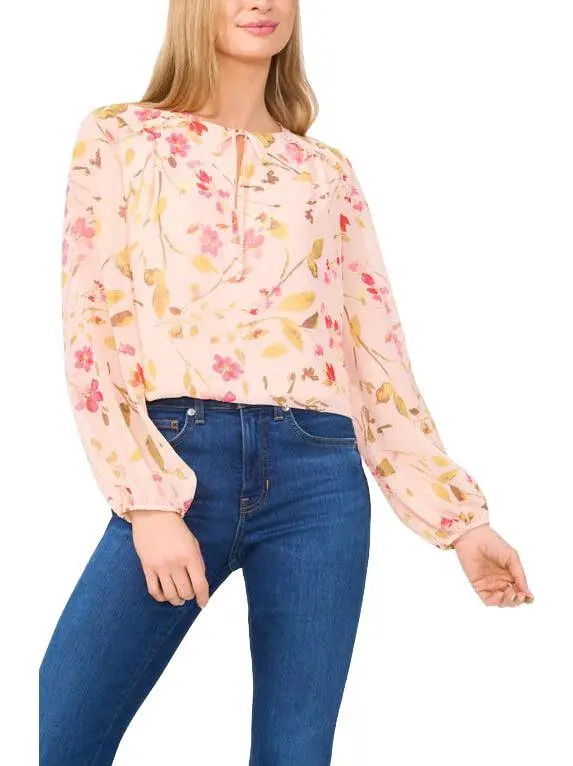 CECE DUPRAZ Floral Print Tie Neck Top - Sugar Peach