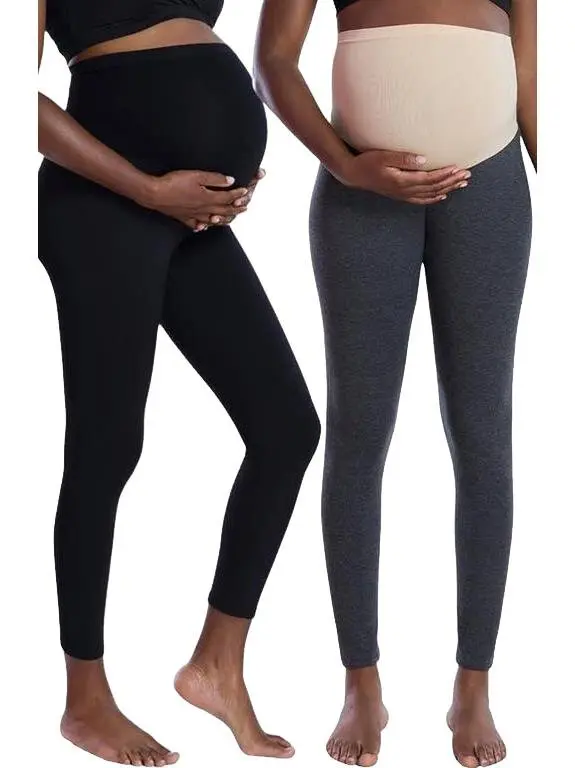 Motherhood Maternity Essential Stretch Secret Fit Over The Belly Maternity Leggings - Black & Charcoal