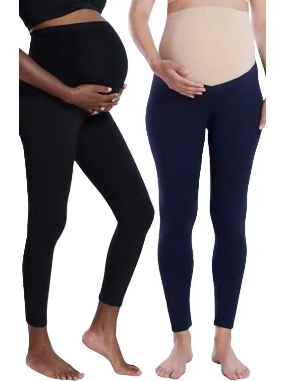 Motherhood Maternity Essential Stretch Secret Fit Over The Belly Maternity Leggings - Black & Navy
