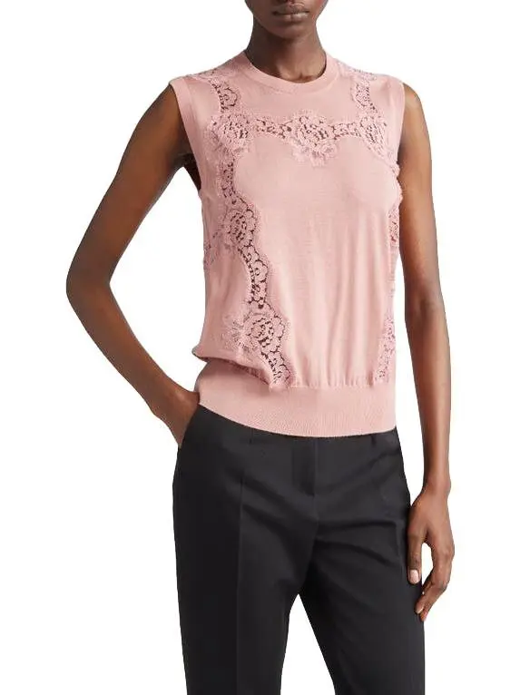 Dolce & Gabbana Lace Trim Sweater Tank - Rosa Polvere Scuro