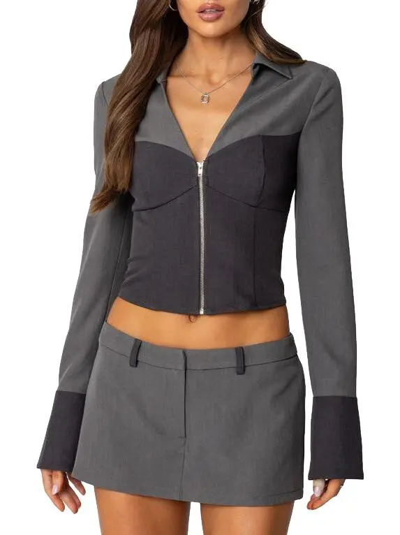 EDIKTED Angela Colorblock Corset Top - Gray