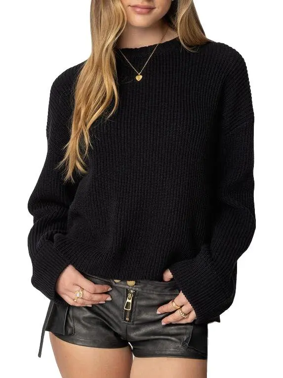 EDIKTED Marleen Oversized Crewneck Cotton Sweater - Black