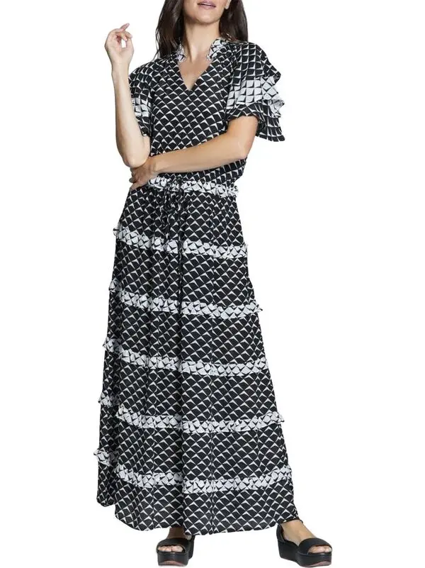APNY Tiered Ruffle Maxi Dress - Black/white