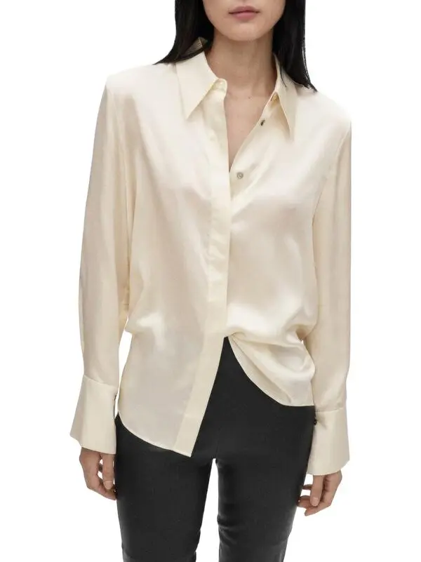 Mango Satin Silk Button-up Shirt - Off White