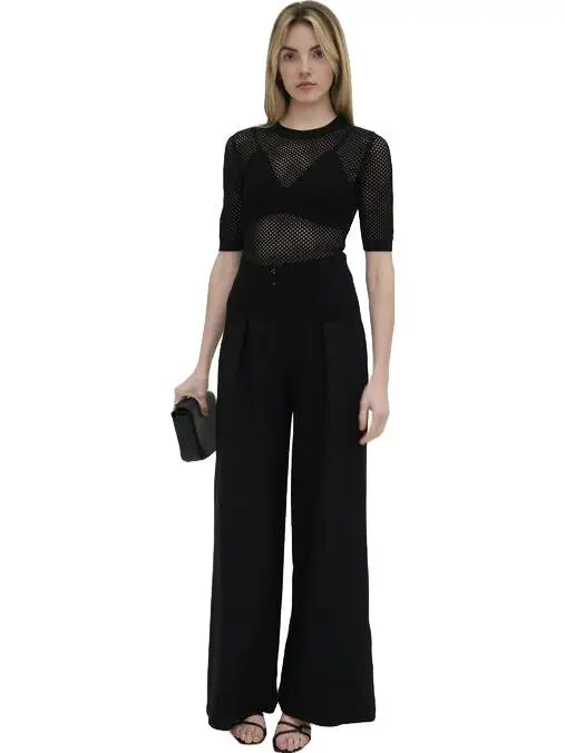 Rosetta Getty Mesh Cropped Sleeve Sweater - Black