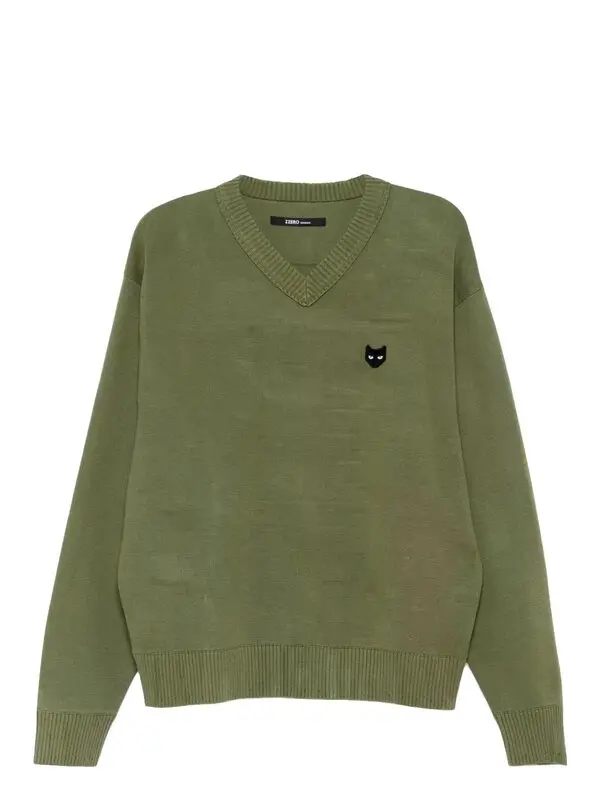 SONGZIO Emblem V-neck Jumper - Green