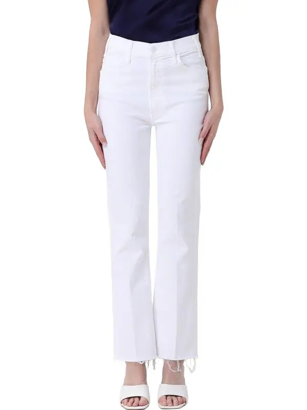 MOTHER Straight Leg Jeans With Raw Edge Hem - White