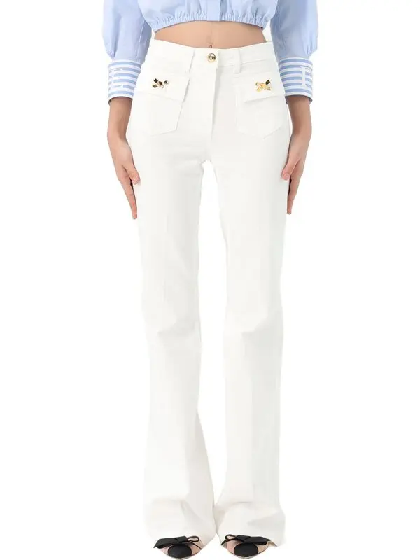 Elisabetta Franchi Straight Leg Jeans - White