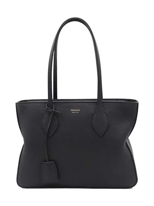 FERRAGAMO Star Medium Grained Leather Bag - Black