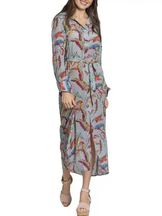 APNY Mix Print Long Sleeve Shirt Dress - Grey Multi