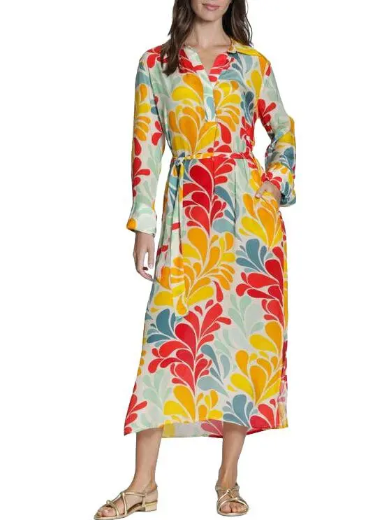 APNY Mix Print Long Sleeve Shirt Dress - Yellow Multi