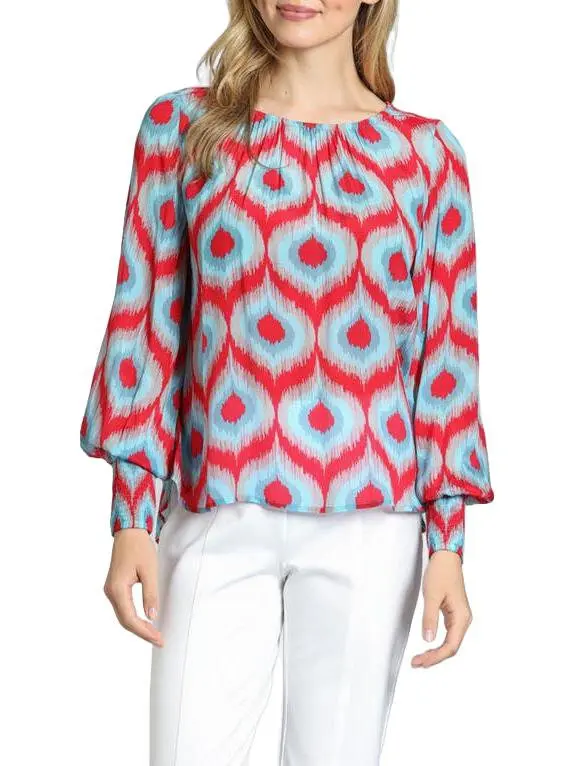 APNY Printed Blouson Sleeve Top - Red Multi