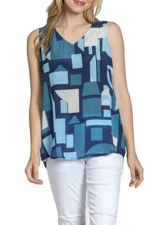 APNY Print V-neck Tank - Blue Multi