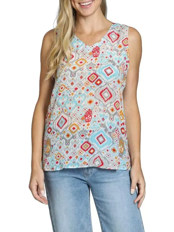 APNY Print V-neck Tank - Turquoise/red Multi