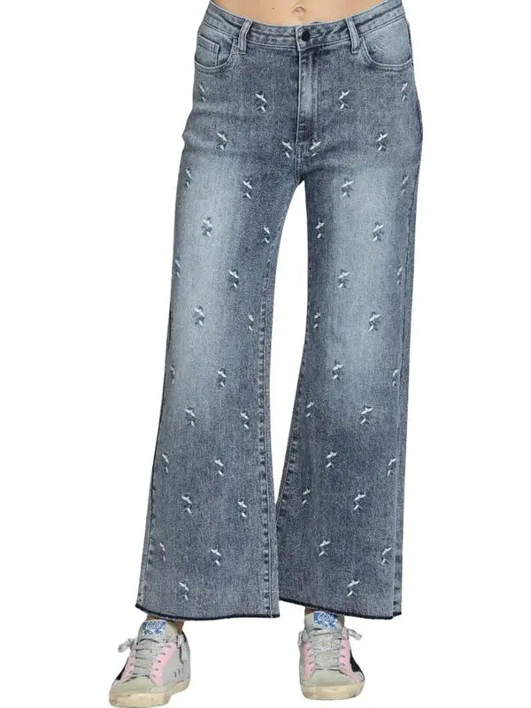 APNY Embroidered Wide-leg Jeans - Medium Indigo