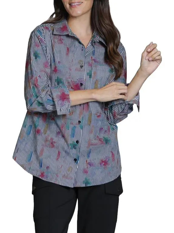 APNY Print Cotton Button-up Shirt - Black Multi