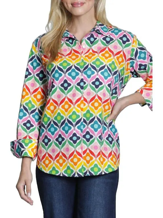 APNY Print Cotton Button-up Shirt - Yellow Multi
