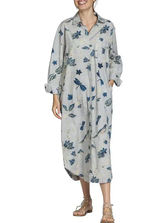 APNY Printed Cotton Shirtdress - Grey Multi