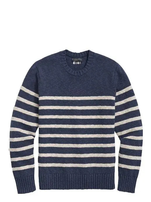 Brooks Brothers Mariner Stripe Cotton & Linen Crewneck Sweater - Navy/ Oat