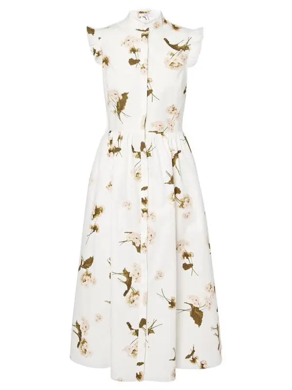 Erdem Floral Cotton Poplin Midi Dress - White