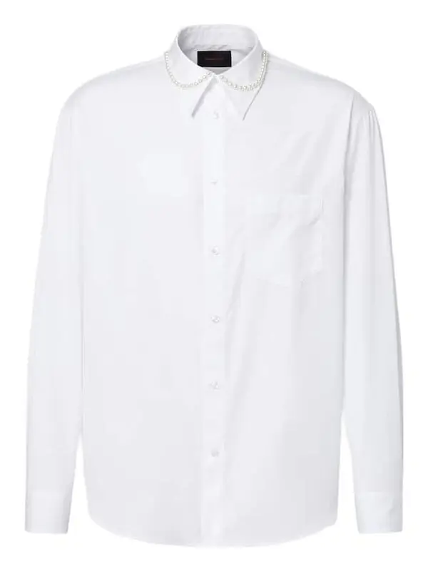 Simone Rocha Faux Pearl-embellished Cotton Poplin Shirt - White