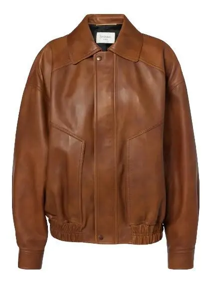 Saint Laurent Leather Bomber Jacket - Brown