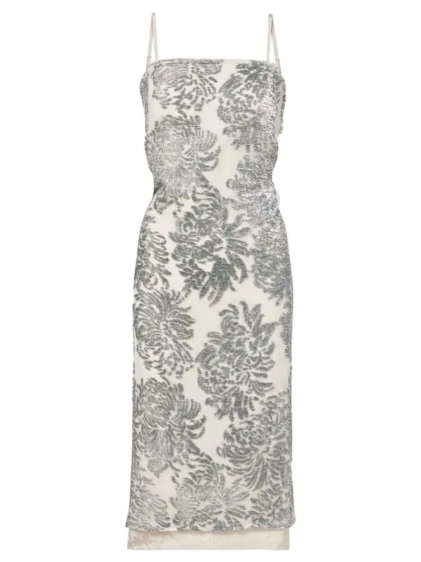JACQUES WEI Floral Embellished Silk-blend Slip Dress - Silver
