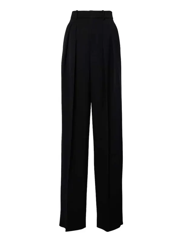 Saint Laurent High-rise Wool Grain De Poudre Tuxedo Trousers - Black