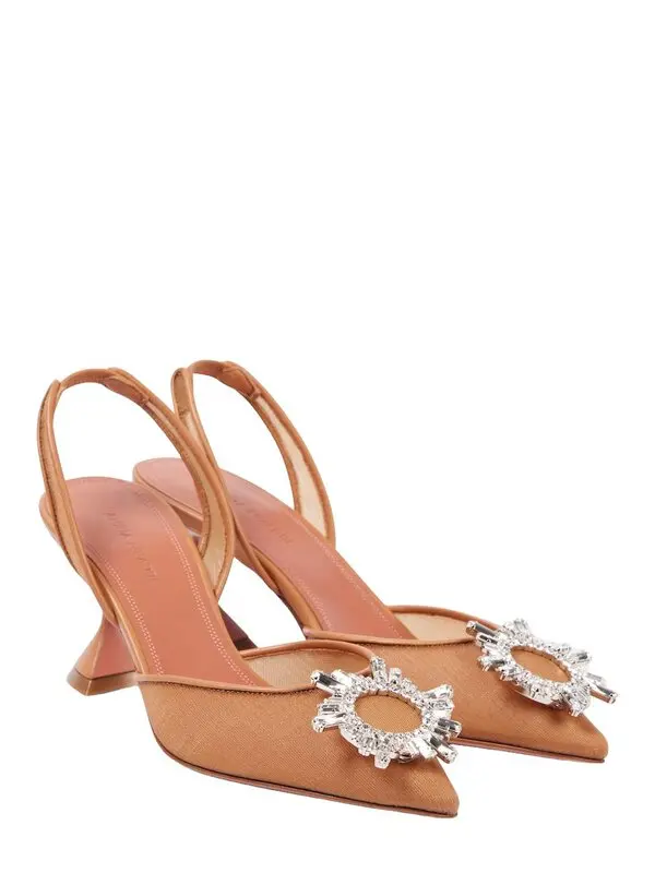 Amina Muaddi Begum 70 Embellished Slingback Pumps - Beige
