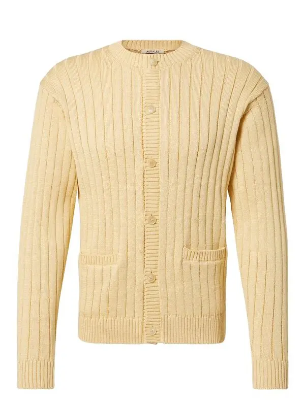 Auralee Ribbed-knit Cotton Cardigan - Yellow
