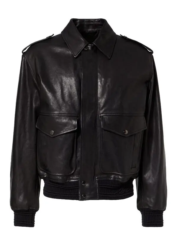 Burberry Leather Bomber Jacket - Black