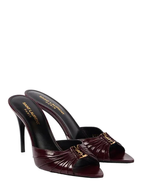 Saint Laurent Babylone Cassandre 90 Leather Mules - Burgundy