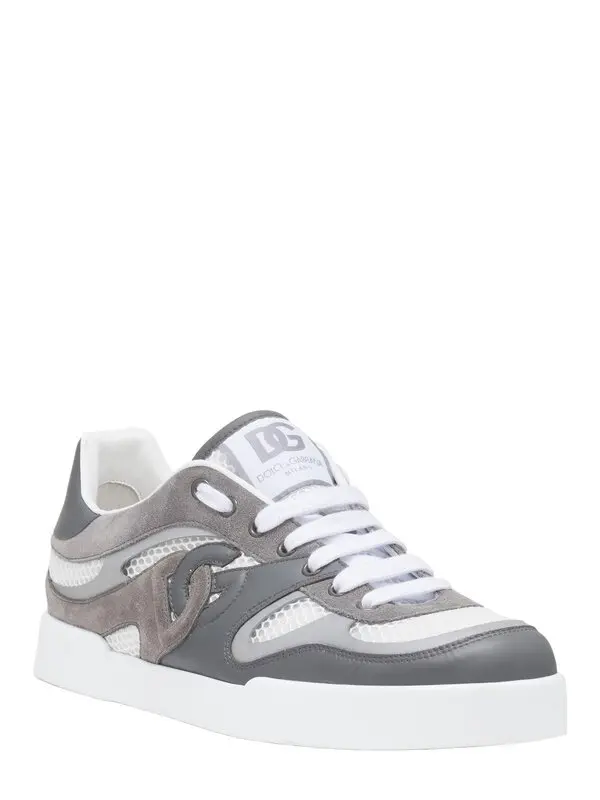 Dolce & Gabbana Mesh And Leather Sneakers - Bianco/ Grigio Scuro