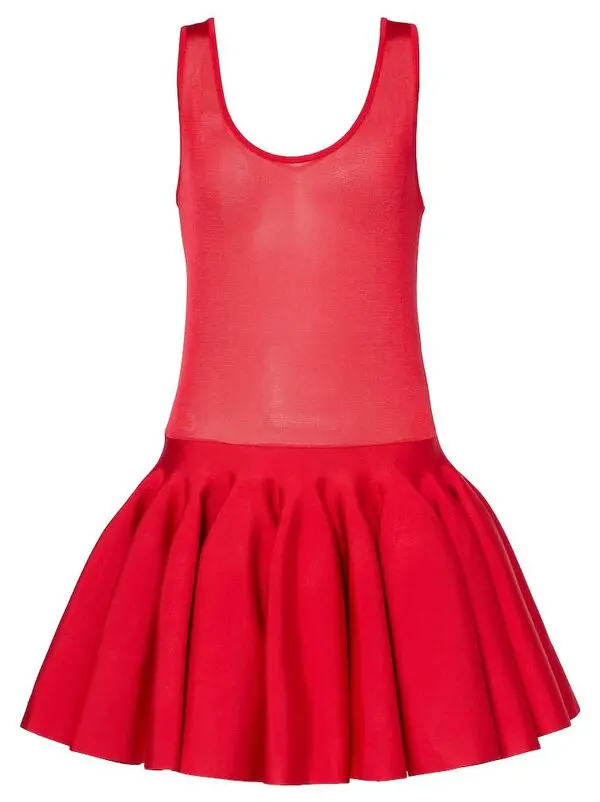 Alaïa Sheer Knitted Mini Dress - Red